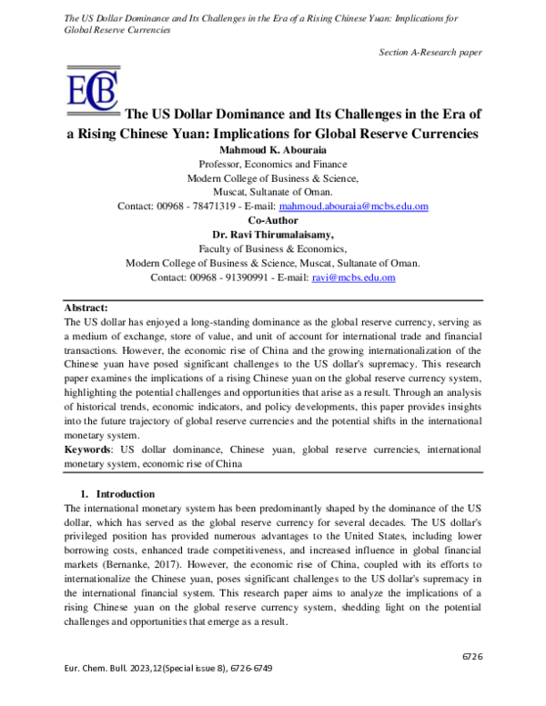 Pdf The Us Dollar Dominance And Its Challenges In The Era Of A Rising