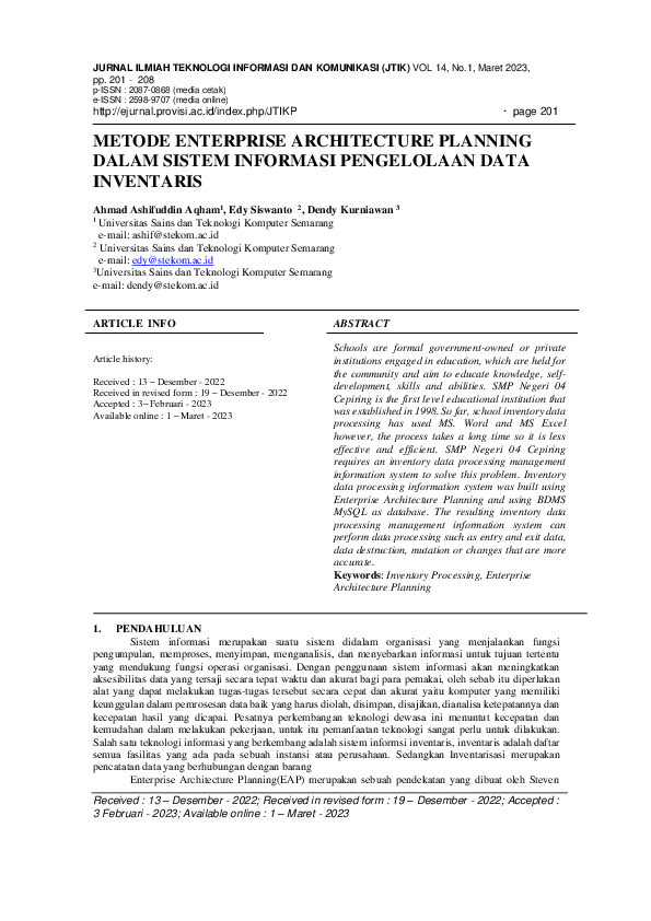 (PDF) Metode Enterprise Architecture Planning Dalam Sistem Informasi ...