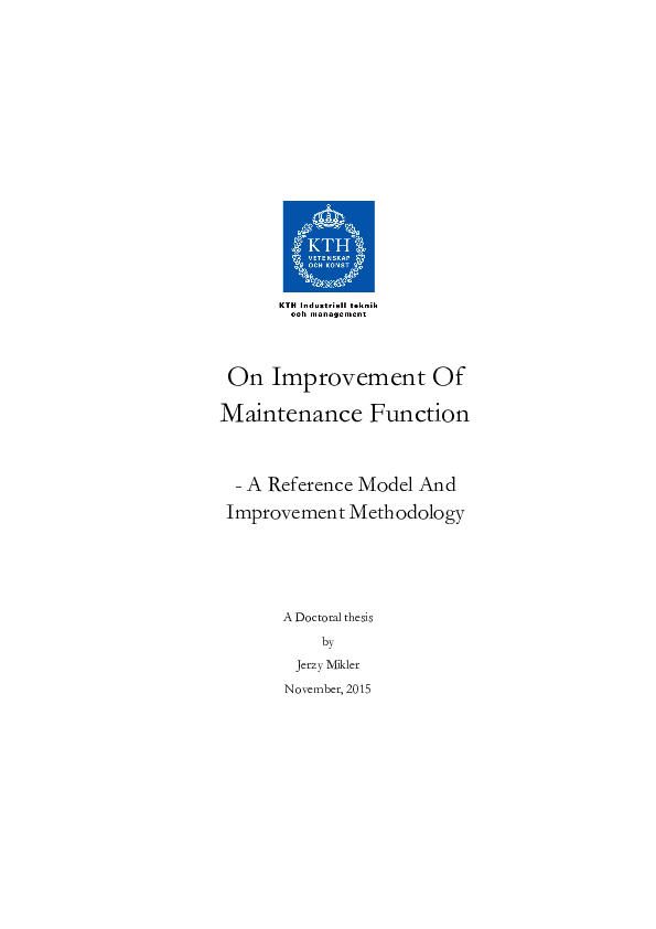 (PDF) On Improvement Of Maintenance Function : A Reference Model And ...