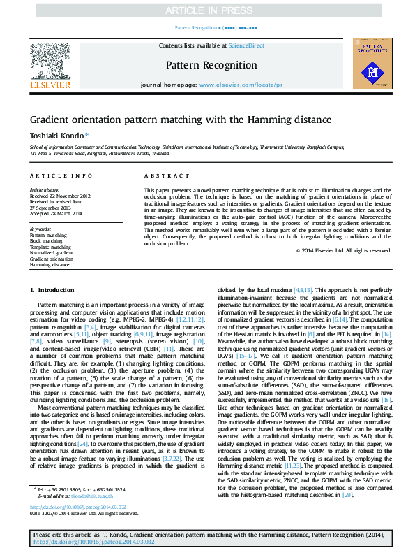 (PDF) Gradient orientation pattern matching with the Hamming distance