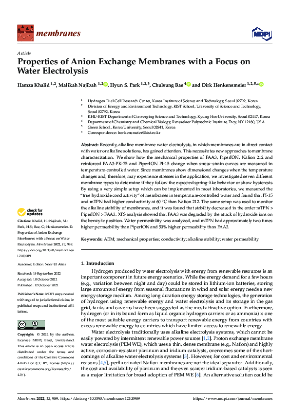 (PDF) Properties of Anion Exchange Membranes with a Focus on Water ...