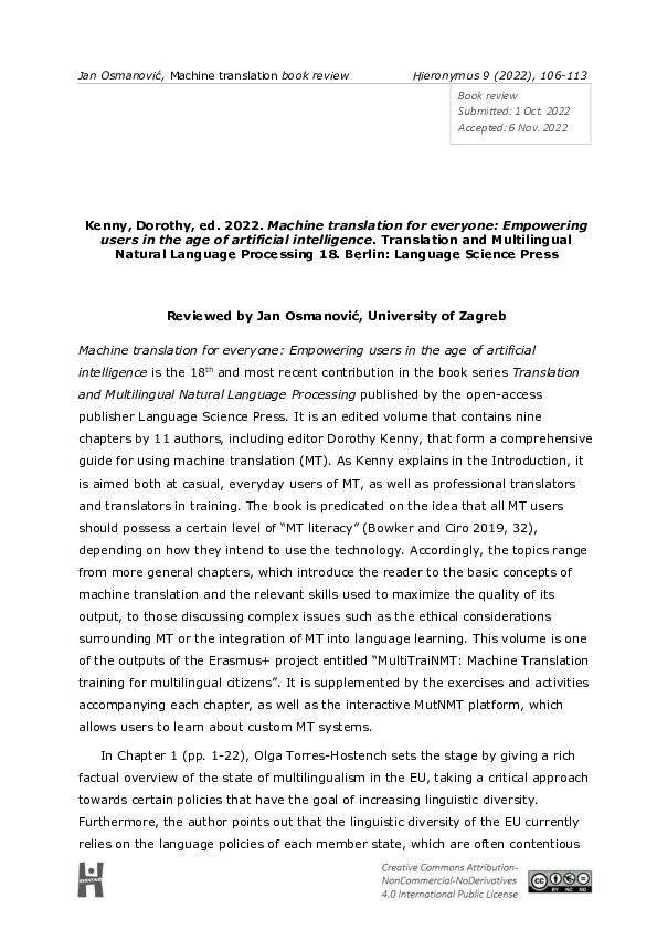 (PDF) Kenny, Dorothy, ed. 2022. Machine translation for everyone ...
