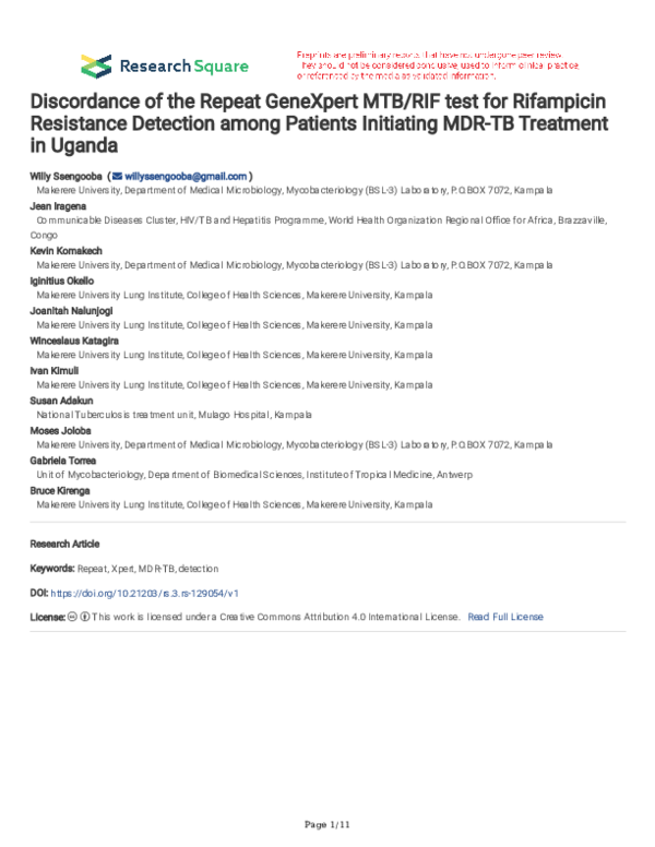 (PDF) Discordance of the Repeat GeneXpert MTB/RIF test for Rifampicin ...