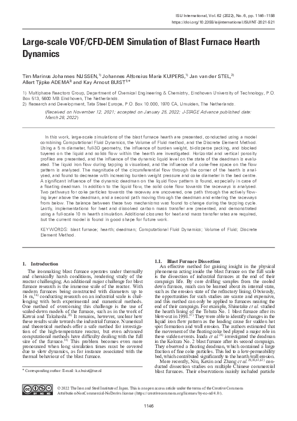 (PDF) Large-scale VOF/CFD-DEM Simulation of Blast Furnace Hearth Dynamics