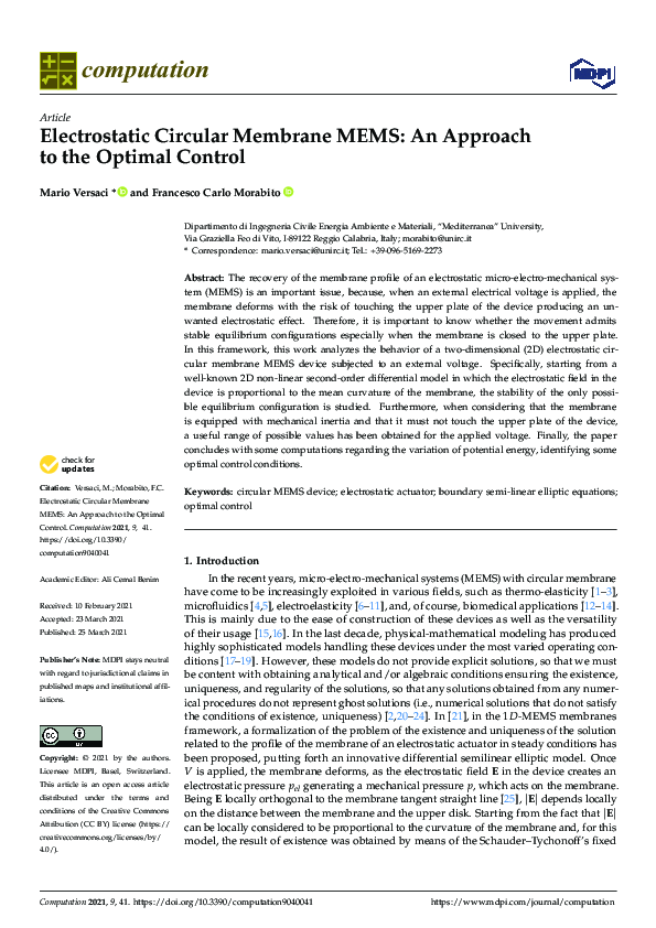 (PDF) Electrostatic Circular Membrane MEMS: An Approach to the Optimal ...
