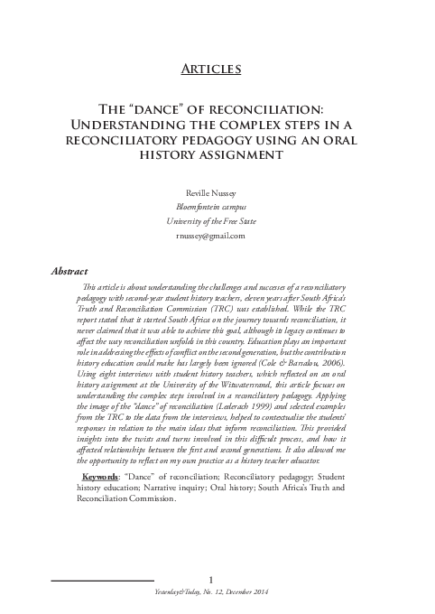 (PDF) The "dance" of reconciliation: Understanding the complex steps in a reconciliatory ...