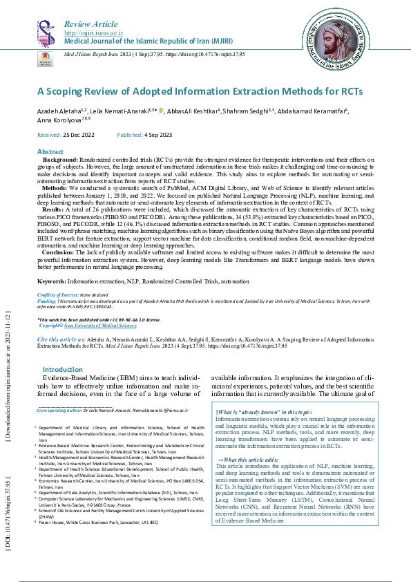 (PDF) A Scoping Review of Adopted Information Extraction Methods for RCTs