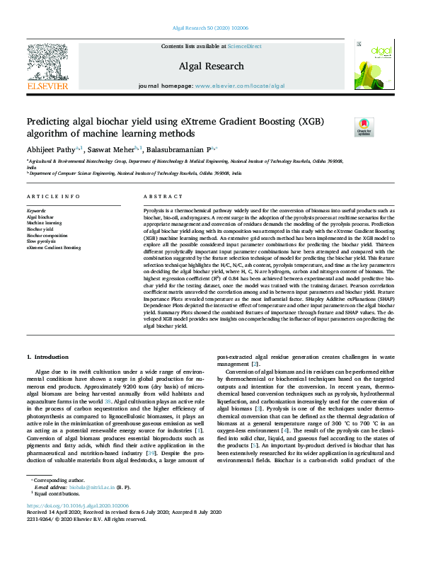 (PDF) Predicting algal biochar yield using eXtreme Gradient Boosting (XGB) algorithm of machine ...