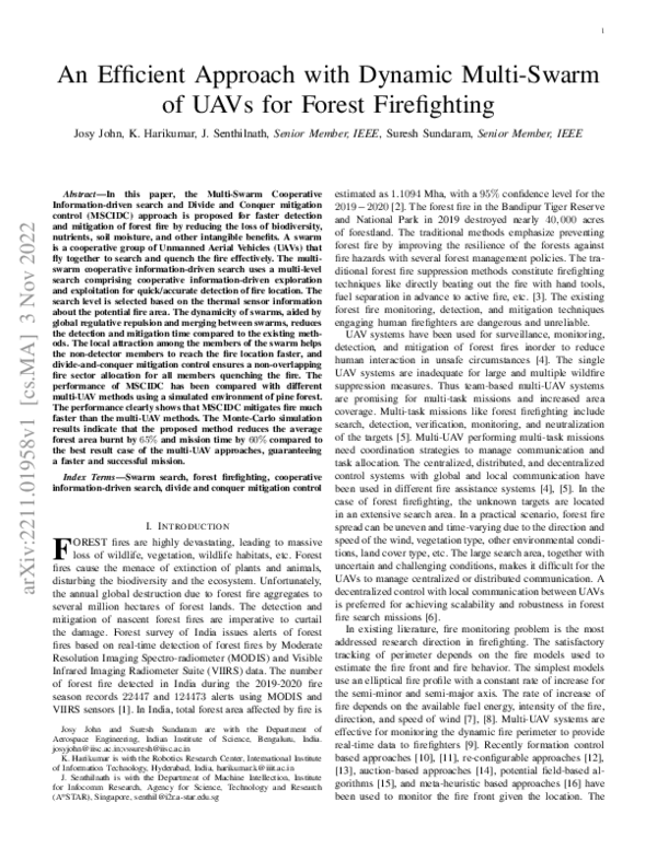 Pdf An Efficient Approach With Dynamic Multi Swarm Of Uavs For Forest Firefighting