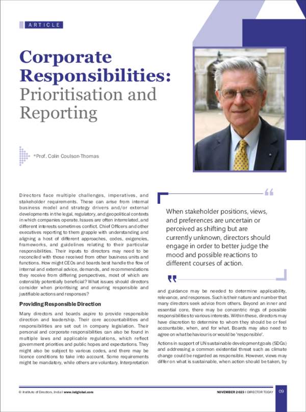 (PDF) Corporate Responsibilities: Prioritisation and Reporting