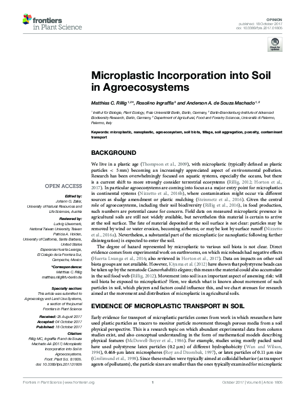 (PDF) Microplastic Incorporation into Soil in Agroecosystems