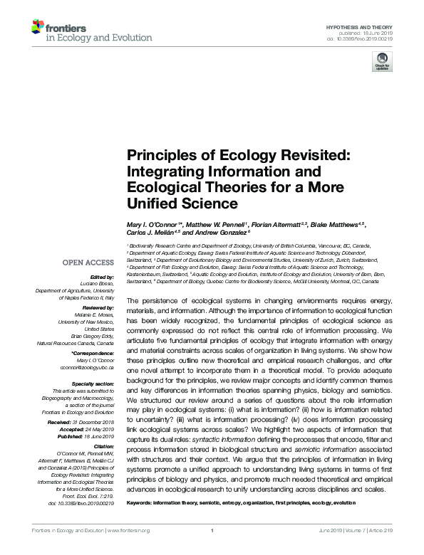 (PDF) Principles of Ecology Revisited: Integrating Information and ...