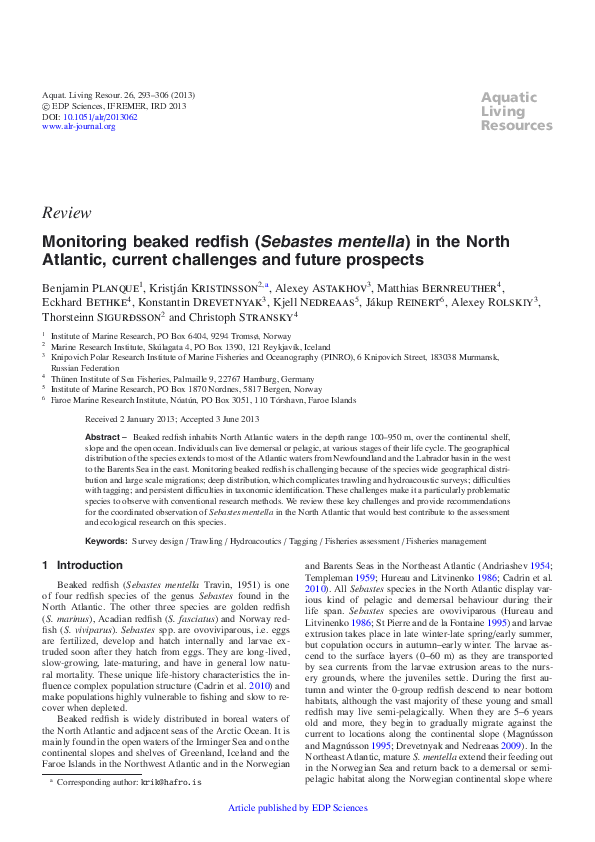 (PDF) Monitoring beaked redfish (Sebastes mentella) in the North ...