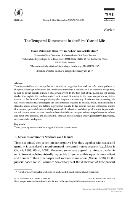 (PDF) The Temporal Dimensions in the First Year of Life