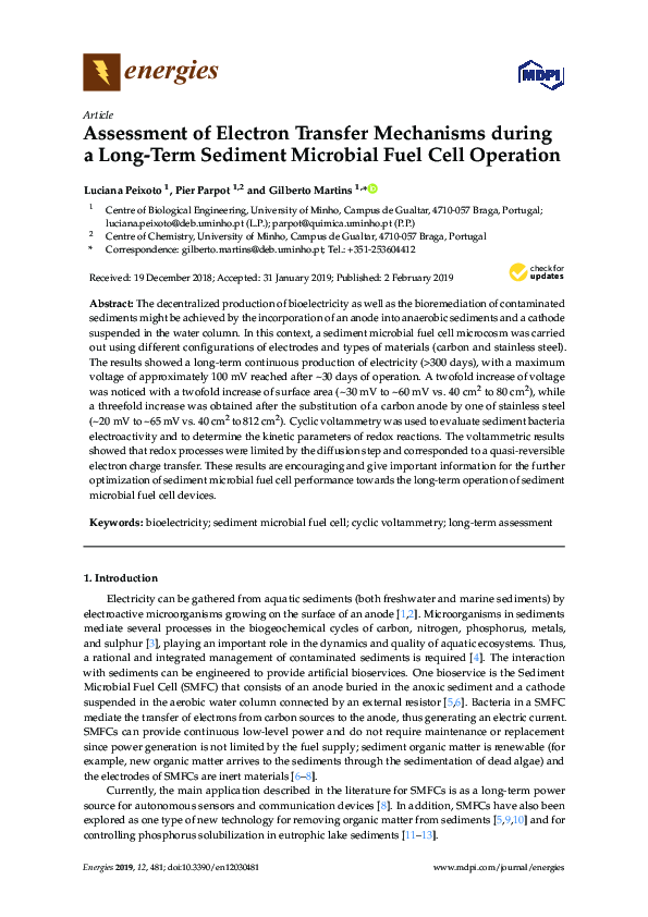 (PDF) Assessment of Electron Transfer Mechanisms during a Long-Term Sediment Microbial Fuel Cell ...