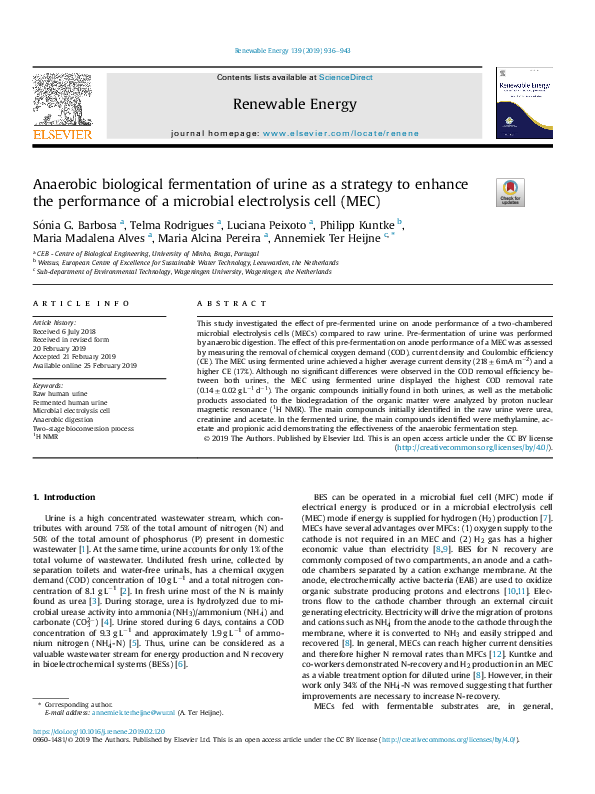 (PDF) Anaerobic biological fermentation of urine as a strategy to ...