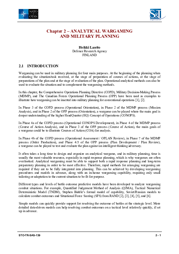 (PDF) Analytical Wargaming and Military Planning