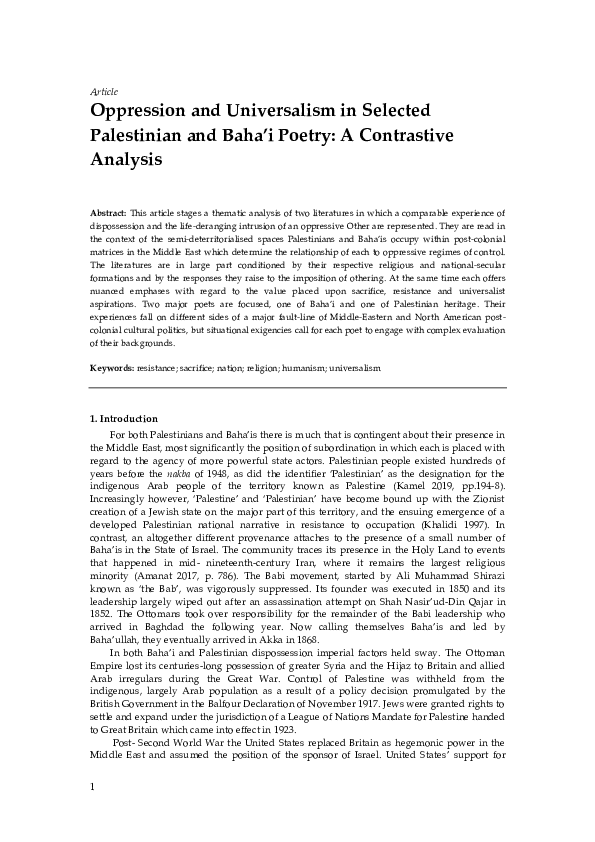 (PDF) Oppression and Universalism in Selected Palestinian and Baha'i ...