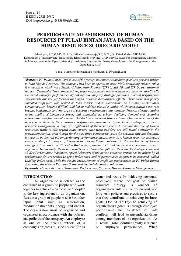 (PDF) Performance Measurement of Human Resources PT. Pulau Bintan Jaya ...