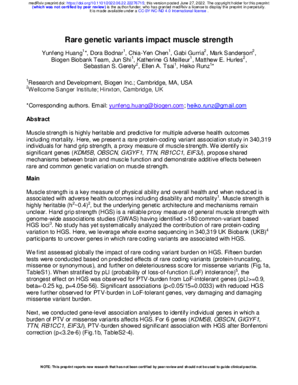 (PDF) Rare genetic variants impact muscle strength