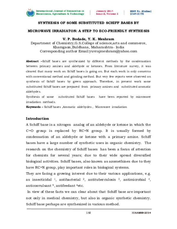 (PDF) Synthesis of Some Substituted Schiff Bases by Microwave ...