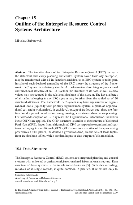 (PDF) Outline of the Enterprise Resource Control Systems Architecture