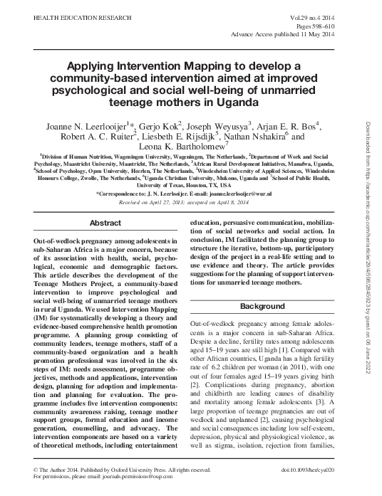 (PDF) Applying Intervention Mapping to develop a community-based intervention aimed at improved ...