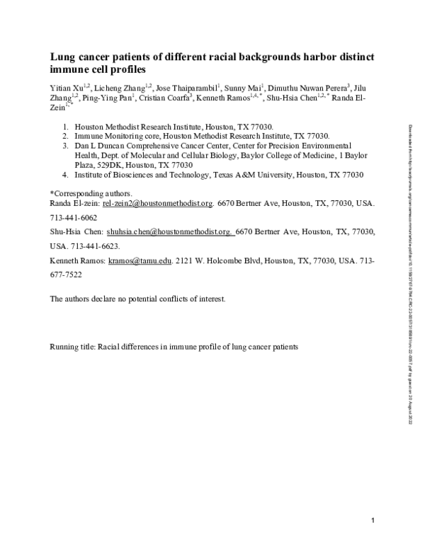 (PDF) Patients with Lung Cancer of Different Racial Backgrounds Harbor ...