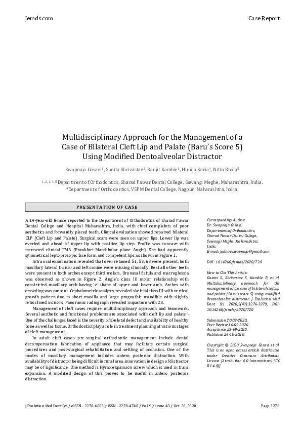 (PDF) Multidisciplinary Approach for the Management of a Case of ...