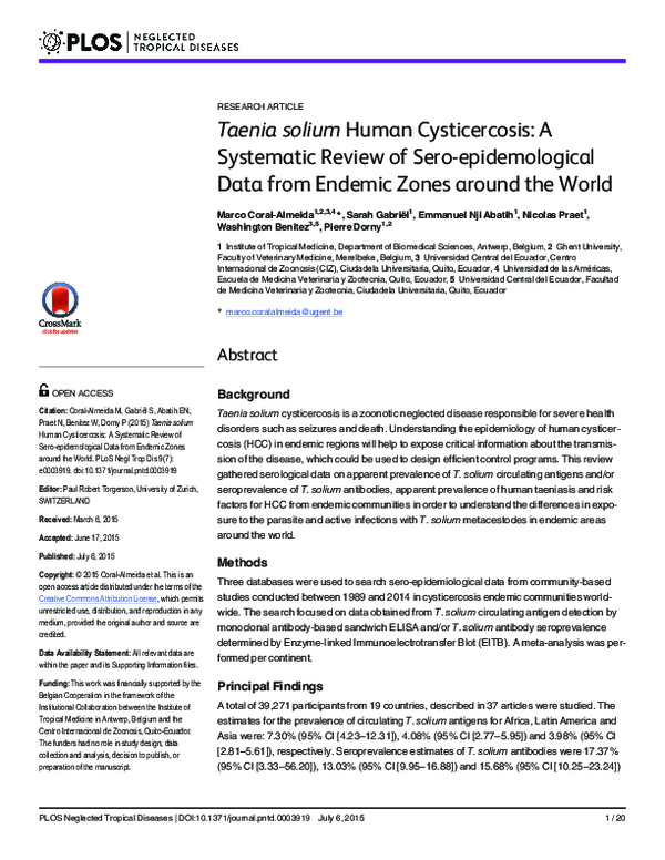(PDF) Taenia solium Human Cysticercosis: A Systematic Review of Sero ...