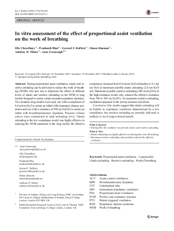 (PDF) In vitro assessment of the effect of proportional assist ...