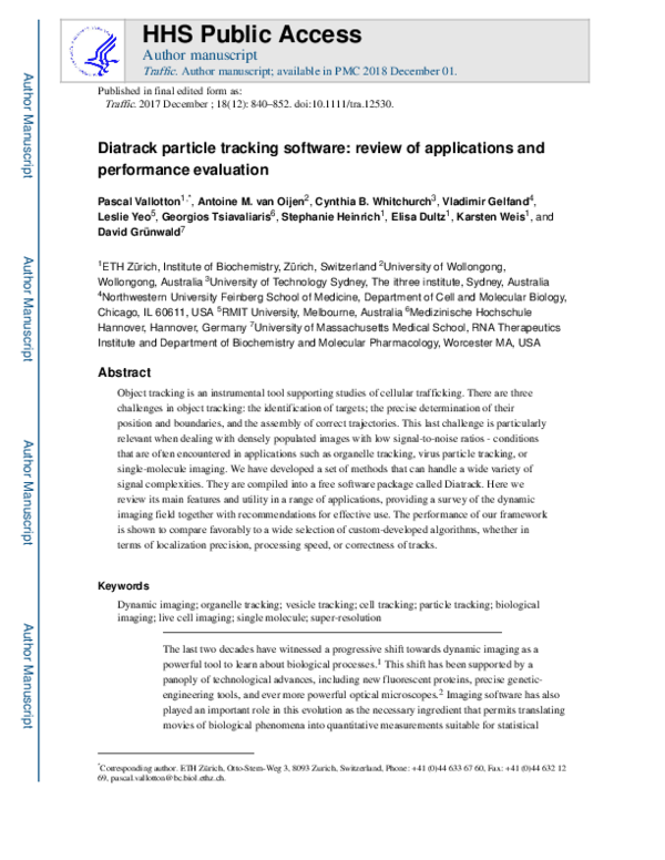 (PDF) Diatrack particle tracking software: Review of applications and performance evaluation