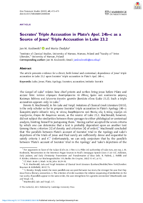 (PDF) Maria Chodyko & Jan M. Kozlowski, Socrates' Triple Accusation in ...