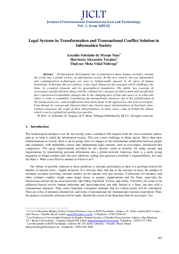(PDF) Legal Systems in Transformation and Transnational Conflict ...