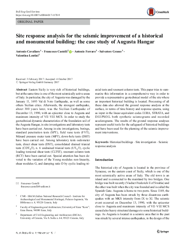 (PDF) Site response analysis for the seismic improvement of a ...