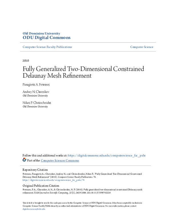 (PDF) Fully Generalized Two-Dimensional Constrained Delaunay Mesh Refinement | Nikos ...