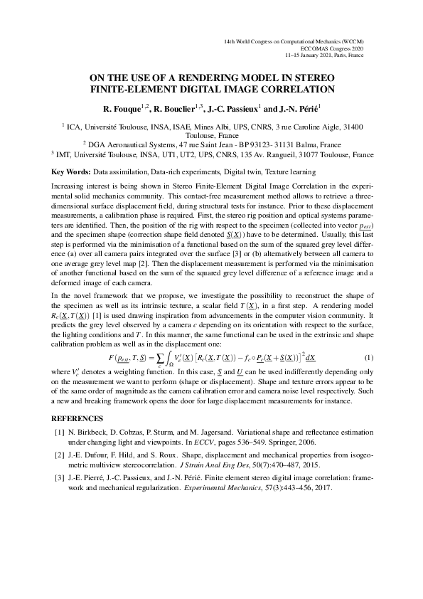 Pdf On The Use Of A Rendering Model In Stereo Finite Element Digital Image Correlation Jean