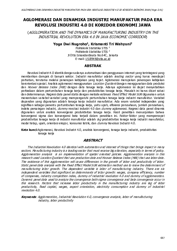 (PDF) Aglomerasi Dan Dinamika Industri Manufaktur Pada Era Revolusi ...