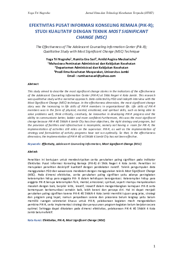 (PDF) Efektivitas Pusat Informasi Konseling Remaja (Pik-R); Studi ...