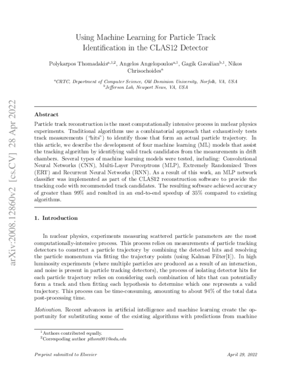 (PDF) Using machine learning for particle track identification in the CLAS12 detector