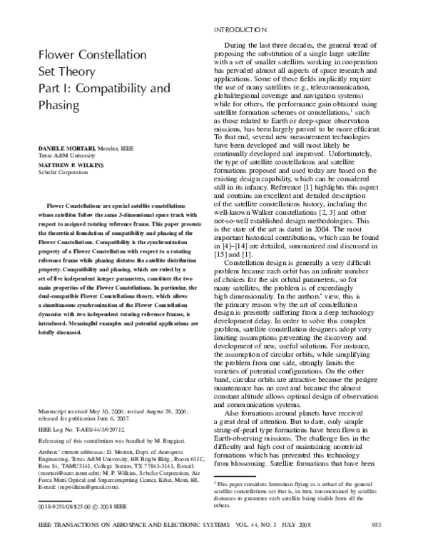 (PDF) Flower constellation set theory. Part I: Compatibility and phasing