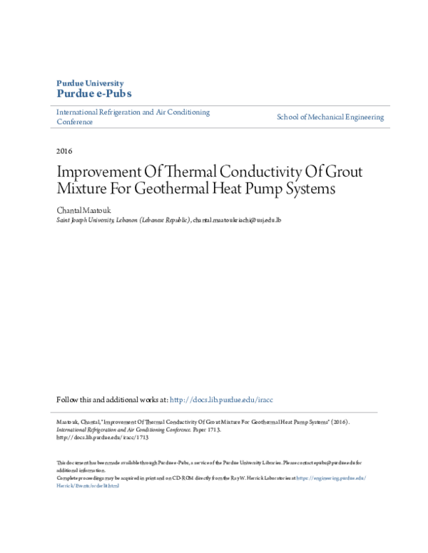 (PDF) Improvement Of Thermal Conductivity Of Grout Mixture For ...