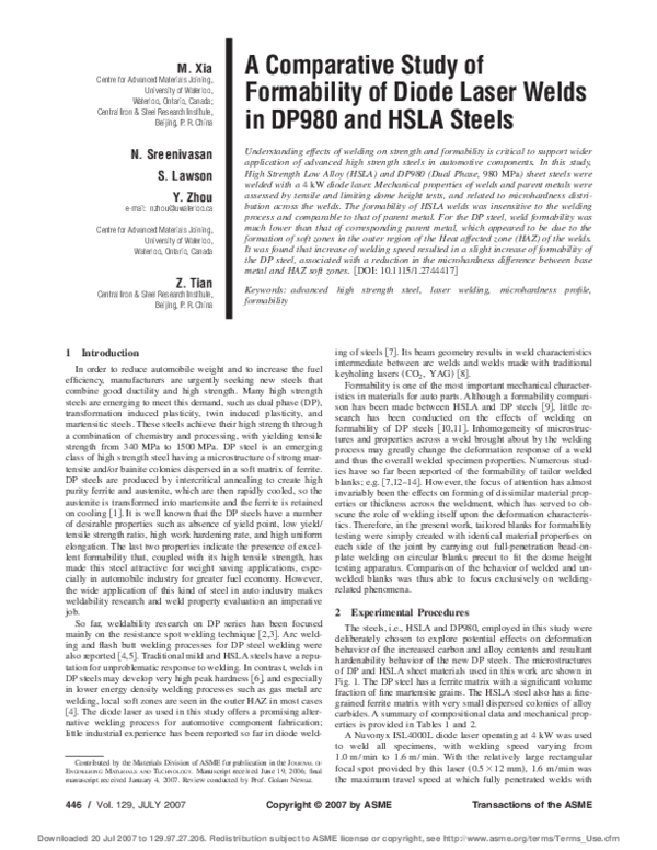 (PDF) A Comparative Study of Formability of Diode Laser Welds in DP980 and HSLA Steels