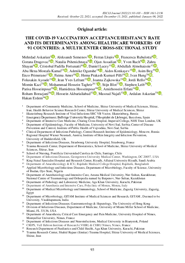 (PDF) The COVID-19 vaccination acceptance/hesitancy rate and its determinants among healthcare ...