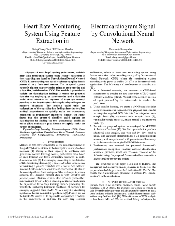 Pdf Heart Rate Monitoring System Using Feature Extraction In Electrocardiogram Signal By