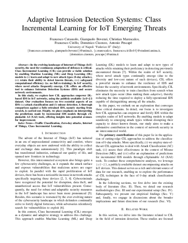 Pdf Adaptive Intrusion Detection Systems Class Incremental Learning For Iot Emerging Threats