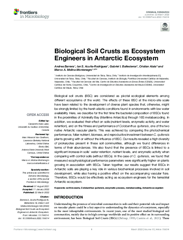 (PDF) Biological Soil Crusts as Ecosystem Engineers in Antarctic Ecosystem | Marco Molina ...