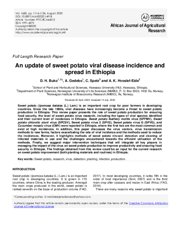 (PDF) An update of sweet potato viral disease incidence and spread in ...