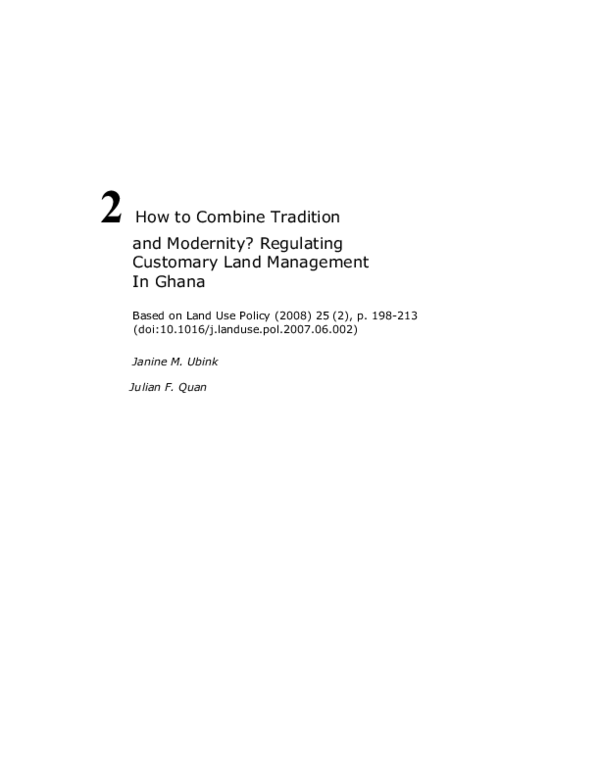 (PDF) How to combine tradition and modernity? Regulating customary land ...
