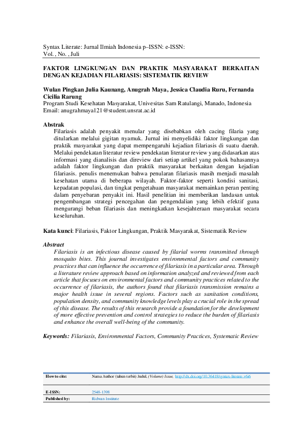 (PDF) Jurnal Filariasis